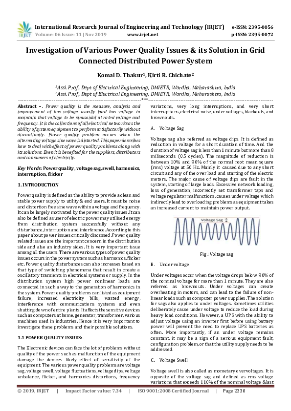 (PDF) Investigation of Various Power Quality Issues & its Solution in ...