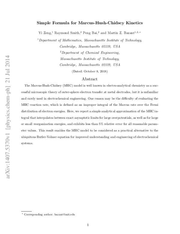 (PDF) Simple Formula for Marcus-Hush-Chidsey Kinetics