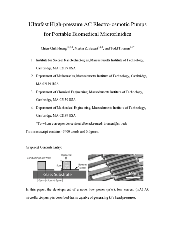 (PDF) Ultrafast High-pressure AC Electro-osmotic Pumps for Portable Biomedical Microfluidics