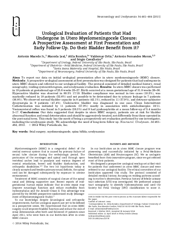 (PDF) Urological evaluation of patients that had undergone in utero ...