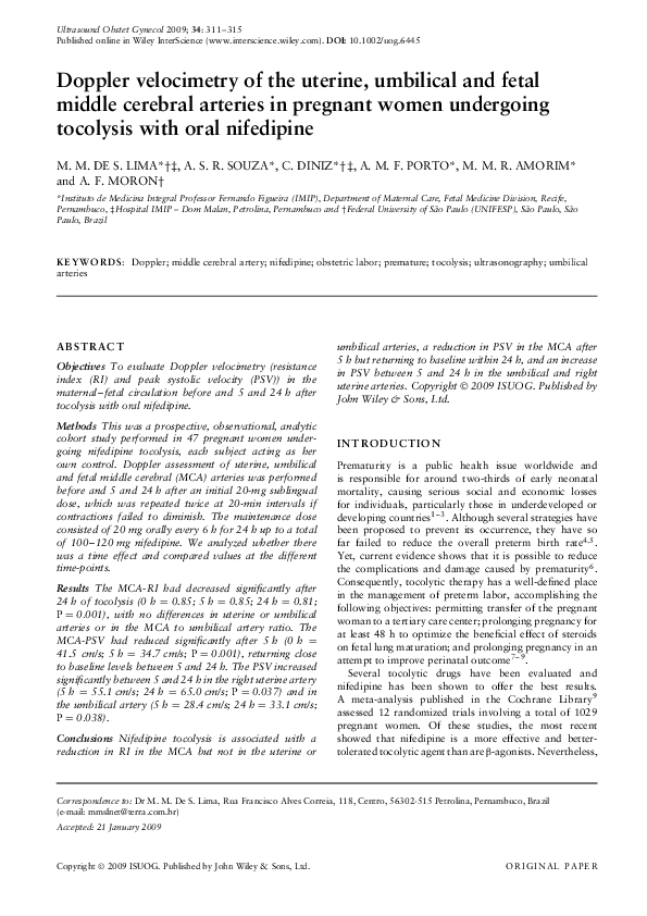 (PDF) Doppler velocimetry of the uterine, umbilical and fetal middle ...