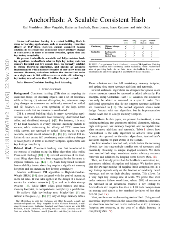 (PDF) AnchorHash: A Scalable Consistent Hash
