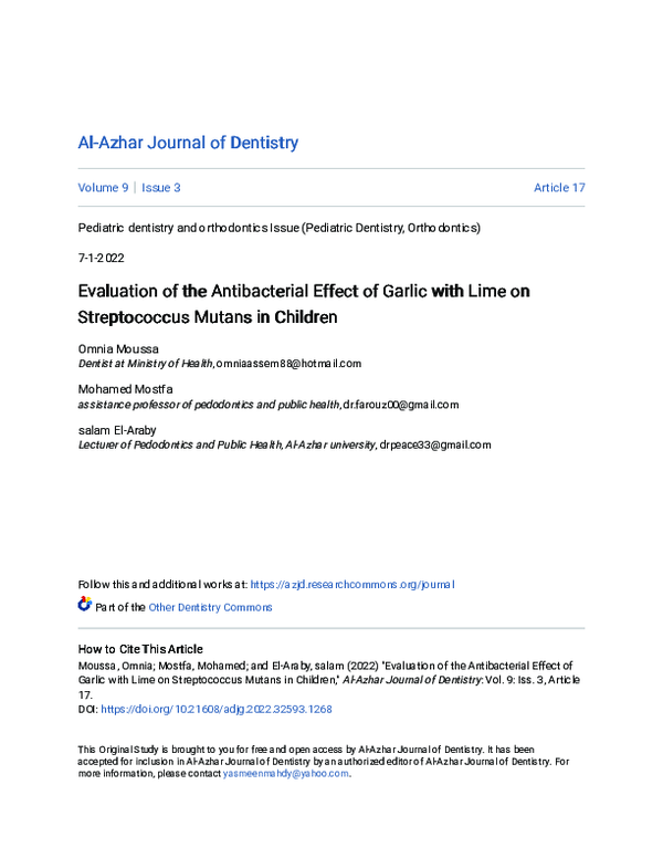 (PDF) Evaluation of the Antibacterial Effect of Garlic with Lime on ...