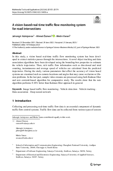 (PDF) A vision-based real-time traffic flow monitoring system for road intersections