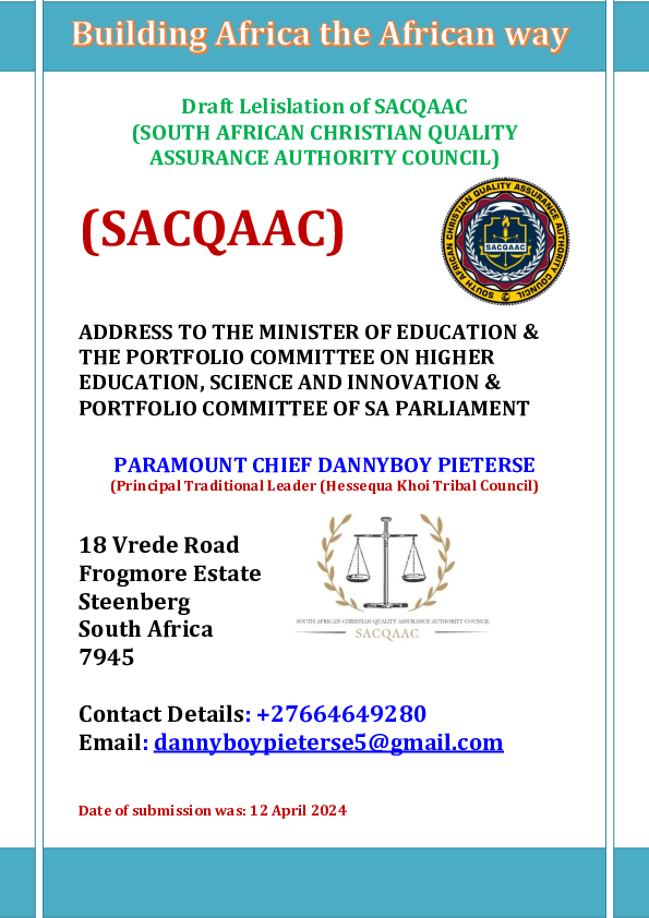 (PDF) Draft legislation of SACQAA addressed to SA Parliament