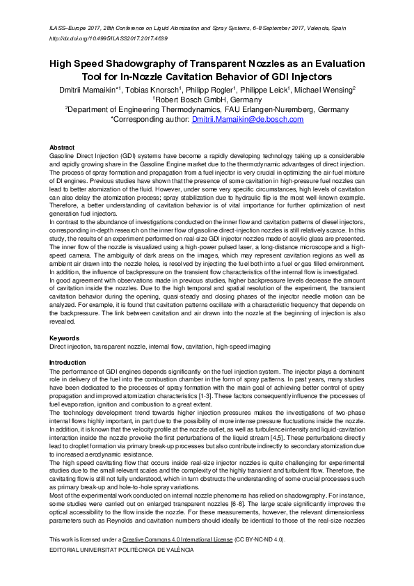 (PDF) High Speed Shadowgraphy of Transparent Nozzles as an Evaluation ...