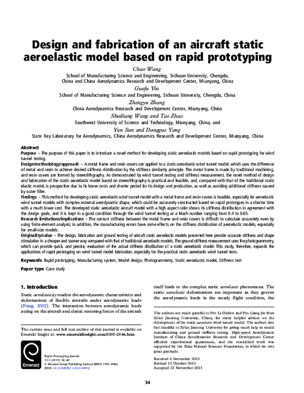 (PDF) Design and fabrication of an aircraft static aeroelastic model based on rapid prototyping