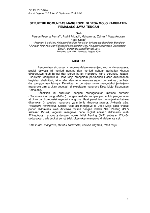 (PDF) Struktur Komunitas Mangrove DI Desa Mojo Kabupaten Pemalang Jawa ...