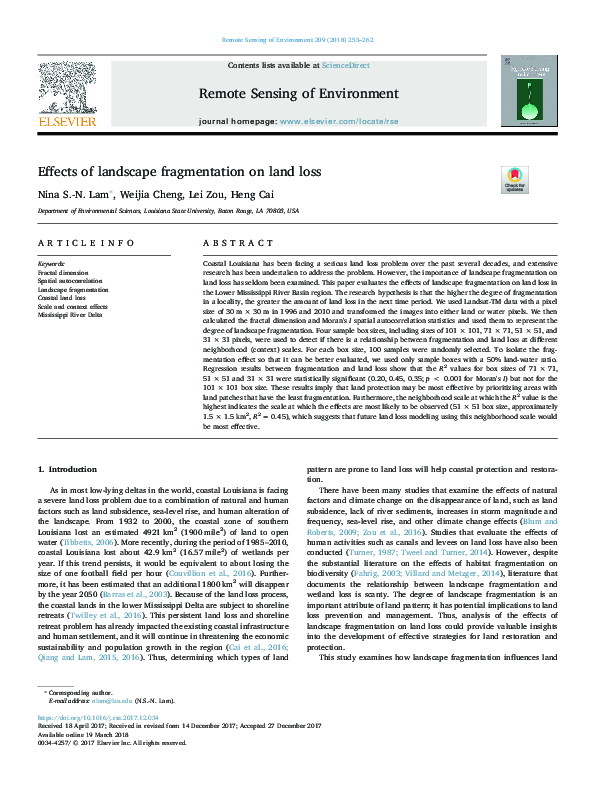 (PDF) Effects of landscape fragmentation on land loss