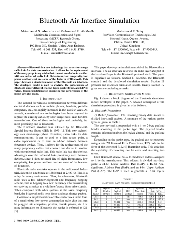 (PDF) Bluetooth air interface simulation