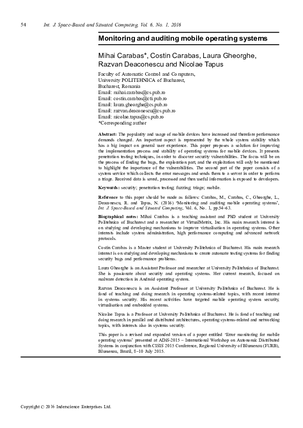 (PDF) Monitoring and auditing mobile operating systems