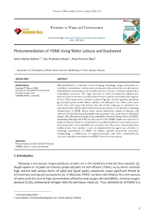 (PDF) View of Phytoremediation of POME Using Water Lettuce and Duckweed