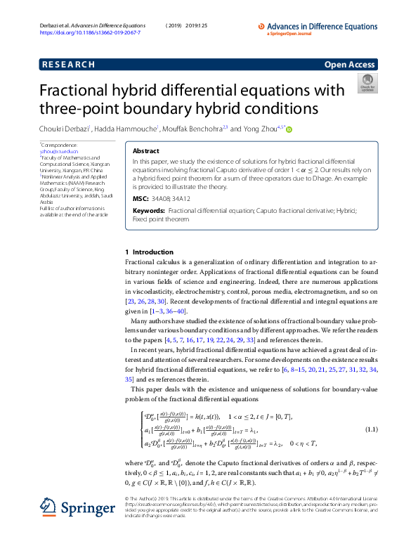 (PDF) Fractional hybrid differential equations with three-point ...