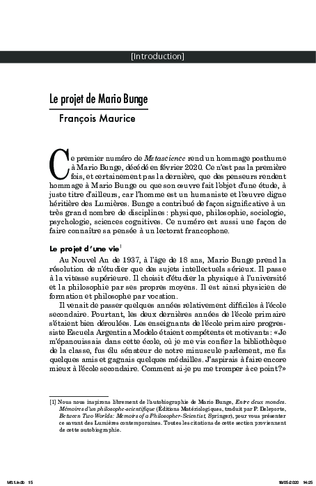 (PDF) Introduction. Le projet de Mario Bunge
