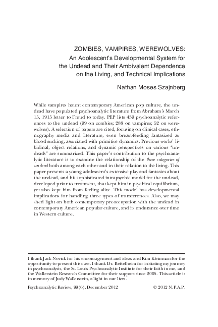 (PDF) Zombies, Vampires, Werewolves: An Adolescent's Developmental ...