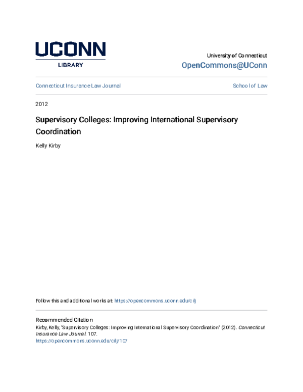 (PDF) Supervisory Colleges: Improving International Supervisory ...