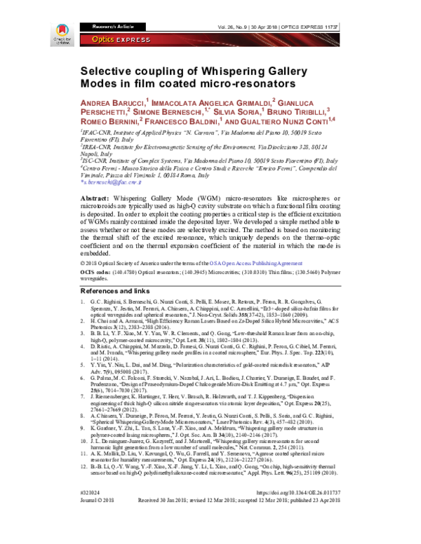 (PDF) Selective coupling of Whispering Gallery Modes in film coated ...