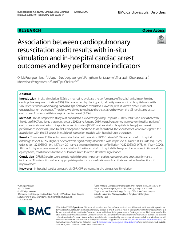 (PDF) Association between cardiopulmonary resuscitation audit results with in-situ simulation ...