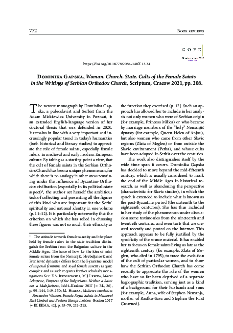 (PDF) [rec:] Dominika Gapska, Woman. Church. State. Cults of the Female ...
