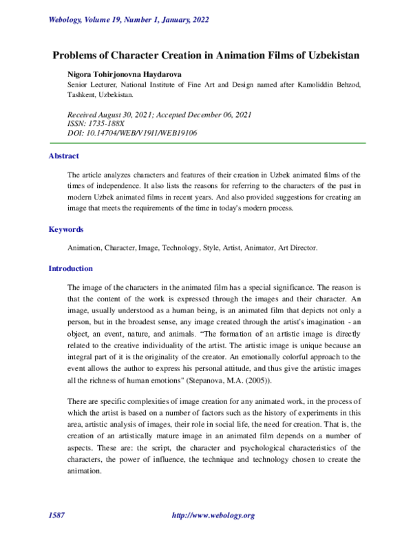 (PDF) Problems of Character Creation in Animation Films of Uzbekistan