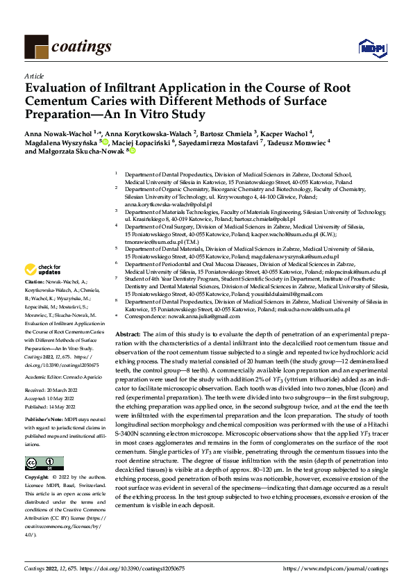 (PDF) Evaluation of Infiltrant Application in the Course of Root Cementum Caries with Different ...