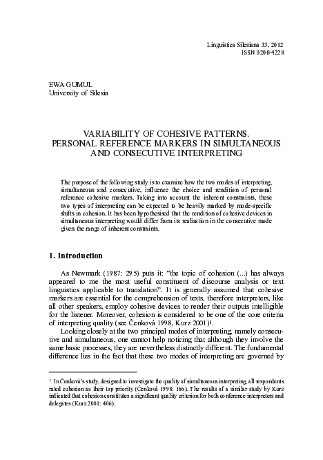 (PDF) Variability of cohesive patterns. Personal reference markers in simultaneous and ...