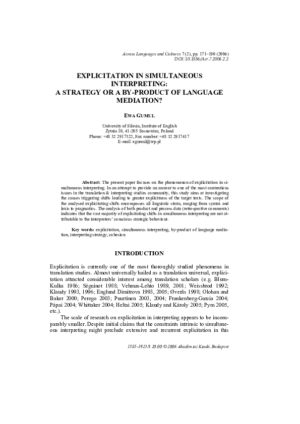 (PDF) Explicitation in Simultaneous Interpreting: A Strategy or a By ...