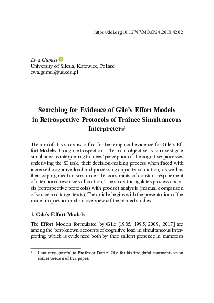 (PDF) Searching for Evidence of Gile’s Effort Models in Retrospective ...
