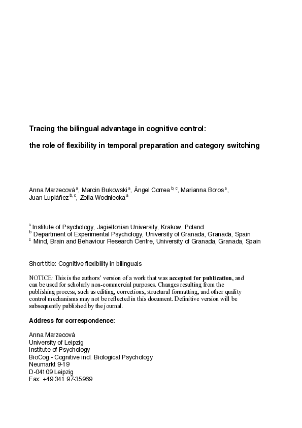 (PDF) Tracing the bilingual advantage in cognitive control: The role of ...