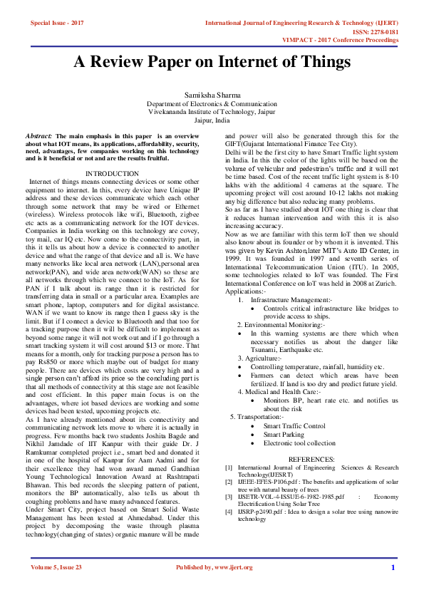 (PDF) A Review Paper on Internet of Things