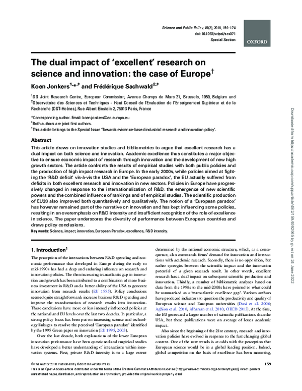 (PDF) The dual impact of ‘excellent’ research on science and innovation ...