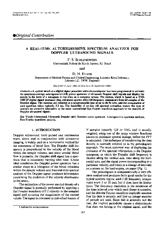 (PDF) A real-time autoregressive spectrum analyzer for Doppler ultrasound signals