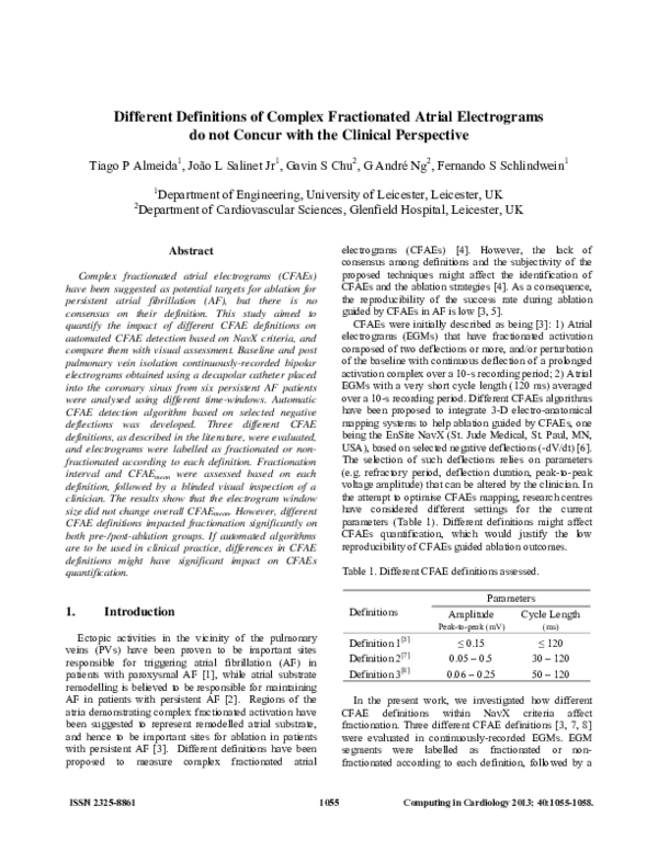 Pdf Different Definitions Of Complex Fractionated Atrial Electrograms Do Not Concur With The