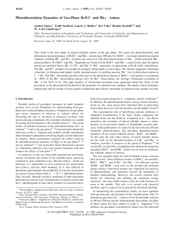 (PDF) Photodissociation Dynamics of Gas-Phase BrICl- and IBr2- Anions