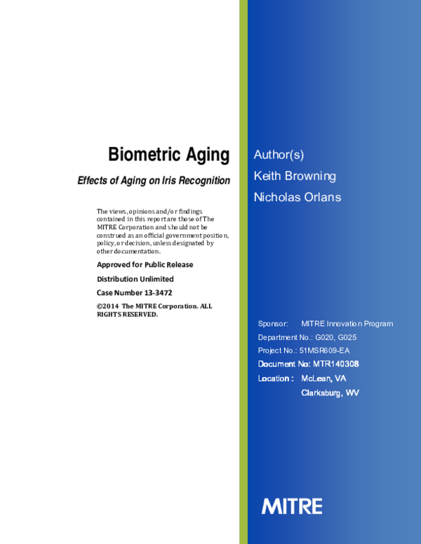 (PDF) Biometric Aging - Effects of Aging on Iris Recognition