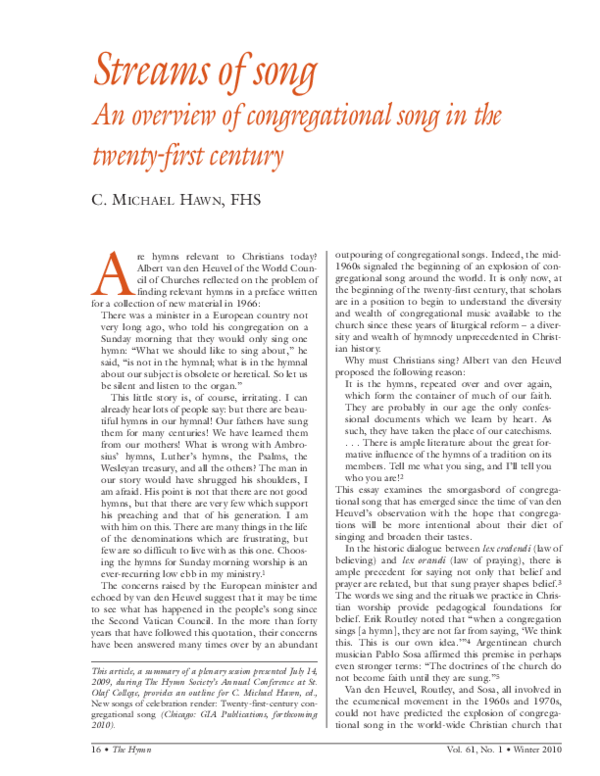 (PDF) Streams of Song: An Overview of Congregational Song in the Twenty ...