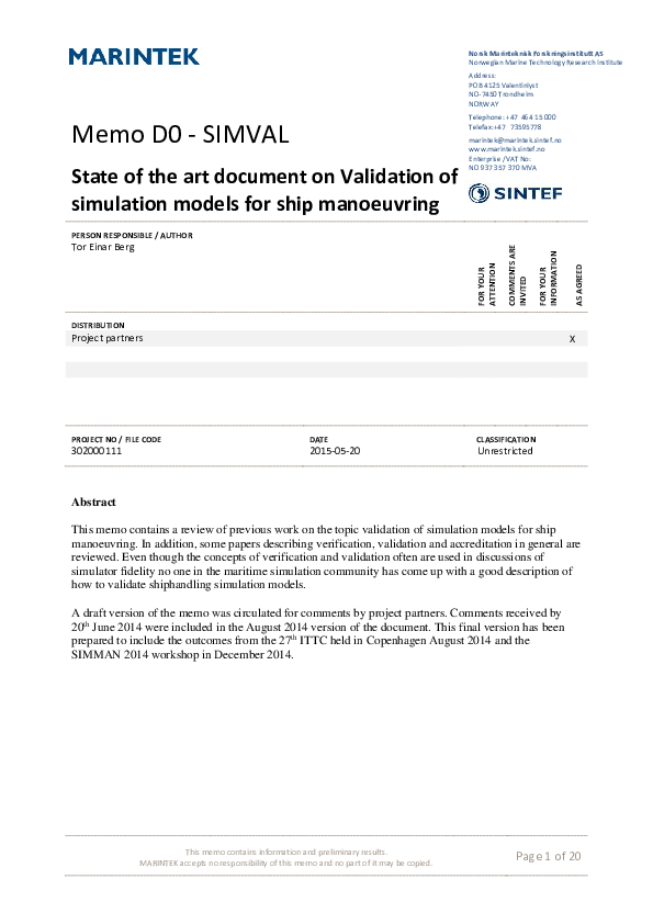 (PDF) State of the art document on Validation of simulation models for ship manoeuvring