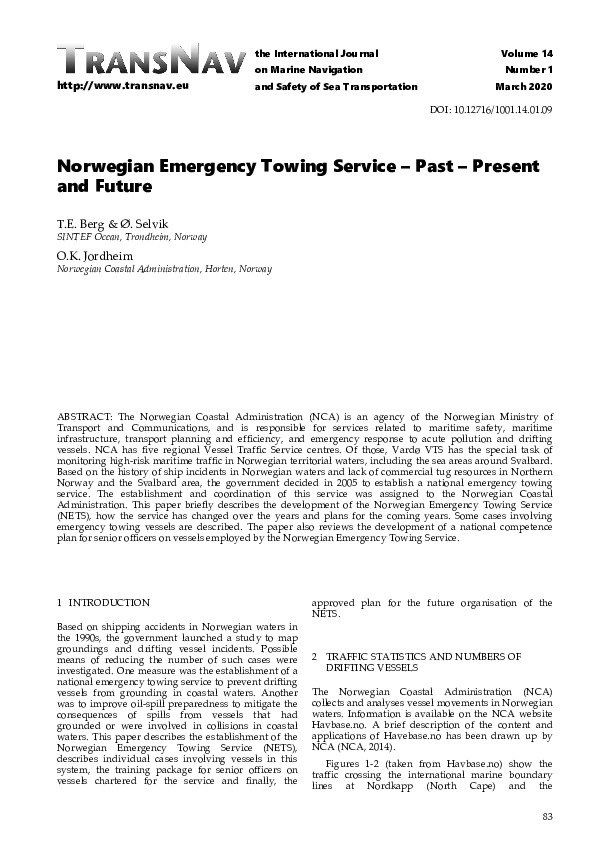 (PDF) Norwegian Emergency Towing Service – Past – Present and Future