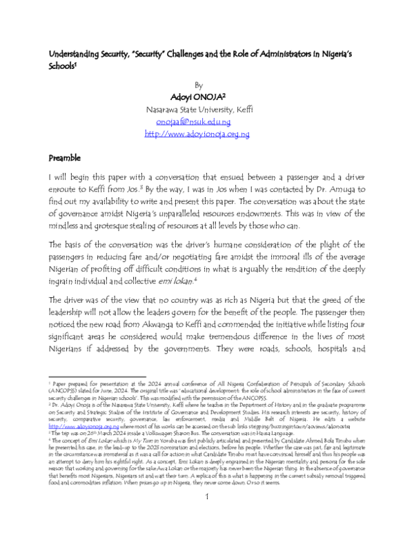 (PDF) Understanding Security, "Security" Challenges and the Role of Administrators in Nigeria's ...