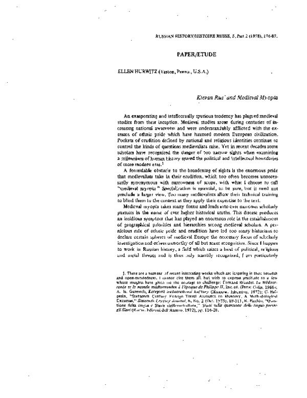 (PDF) Kievan Rus' and Medieval Myopia
