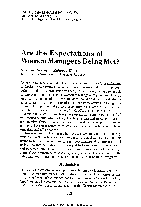(PDF) Are the Expectations of Women Managers Being Met?