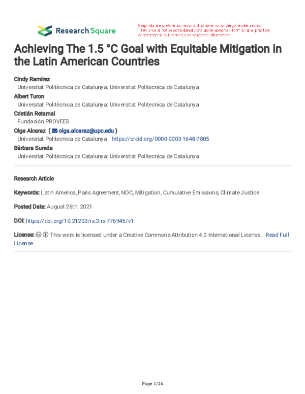 (PDF) Achieving The 1.5 °C Goal with Equitable Mitigation in the Latin ...