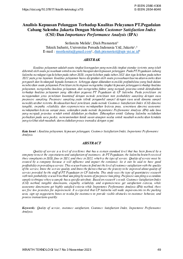 (PDF) Analisis Kepuasan Pelanggan Terhadap Kualitas Pelayanan PT.Pegadaian Cabang Salemba ...