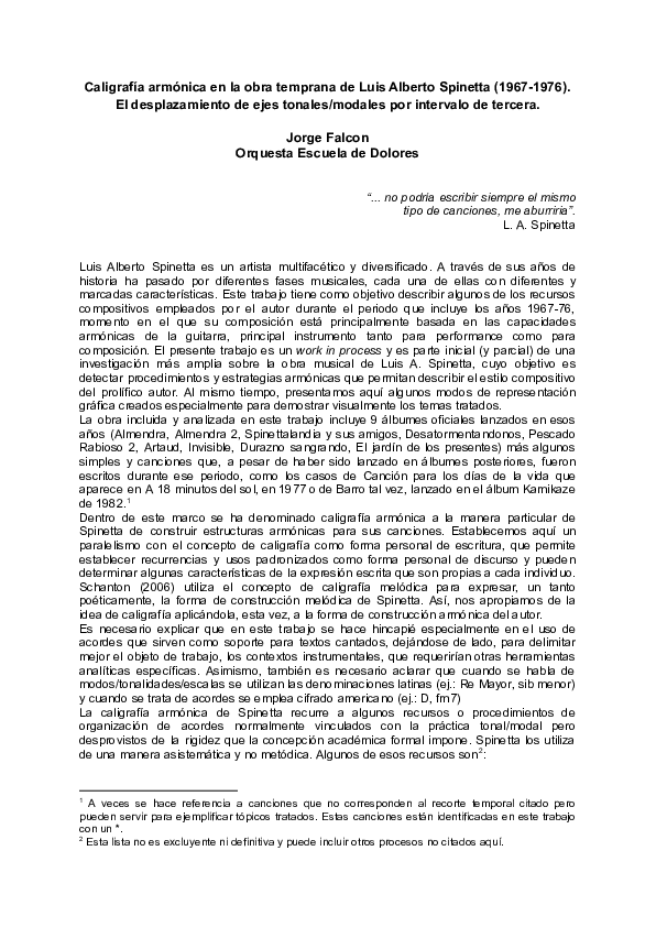 (PDF) Caligrafia armonica en la obra temprana de Luis Alberto Spinetta