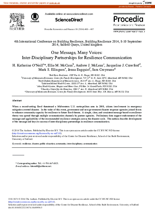 (PDF) One Message, Many Voices: Inter-Disciplinary Partnerships for ...