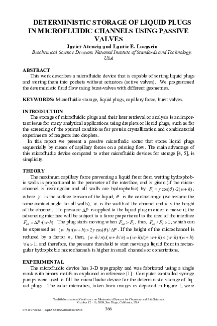 (PDF) Deterministic Storage of Liquid Plugs in Microfluidic Channels ...