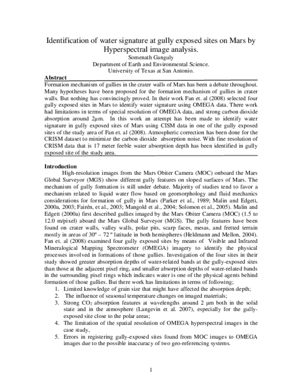 (PDF) Identification of water signature at gully exposed sites on Mars ...