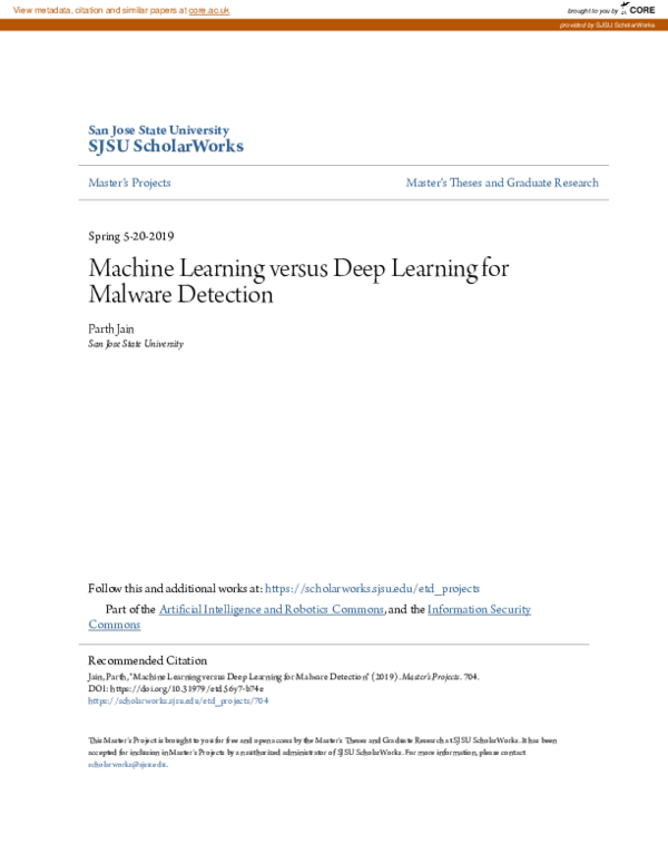 (PDF) Machine Learning versus Deep Learning for Malware Detection