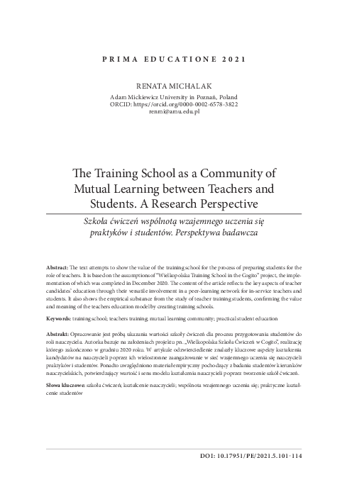 (PDF) The Training School as a Community of Mutual Learning between ...