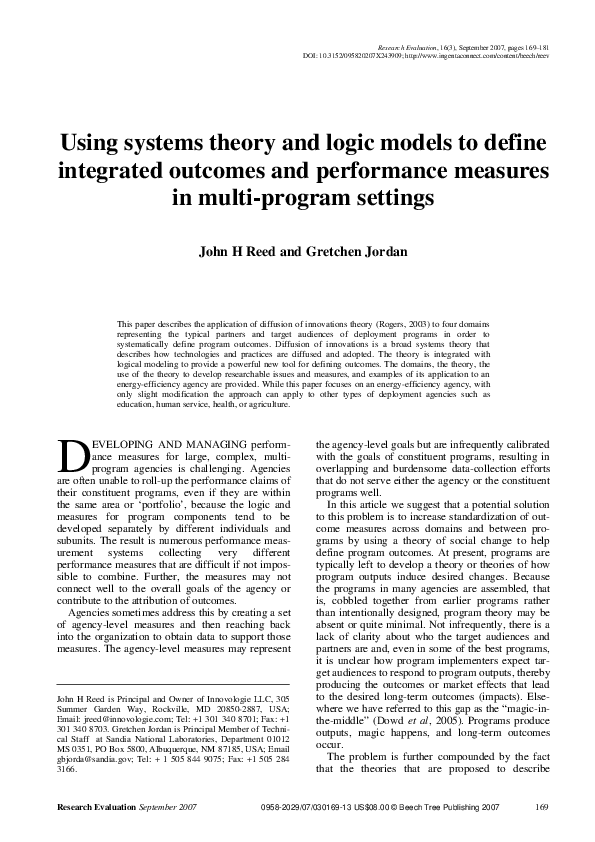 (PDF) Using systems theory and logic models to define integrated ...